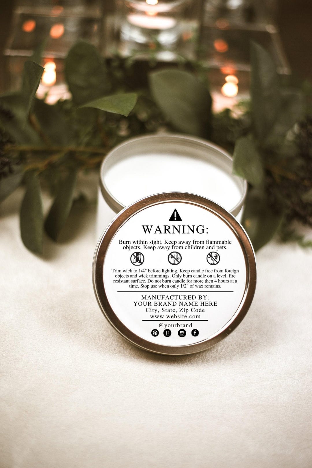 Candle Warning Label Template Instant Download Editable Label Template ...