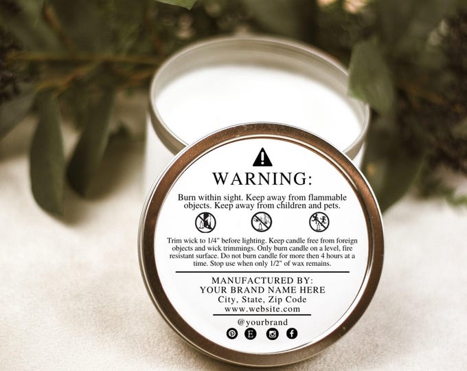 Candle Warning Label Template, Editable Label Template Design, Digital ...