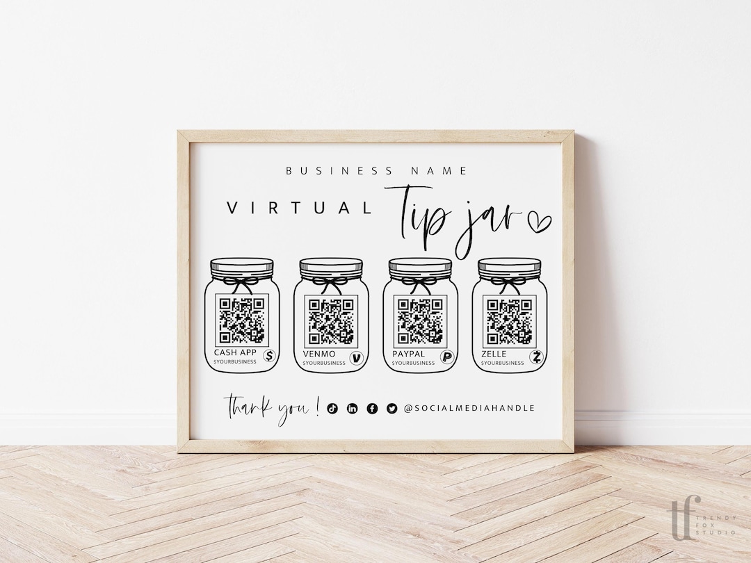 Printable Virtual Tip Jar Venmo Cashapp Payment Sign, QR Code Sign ...