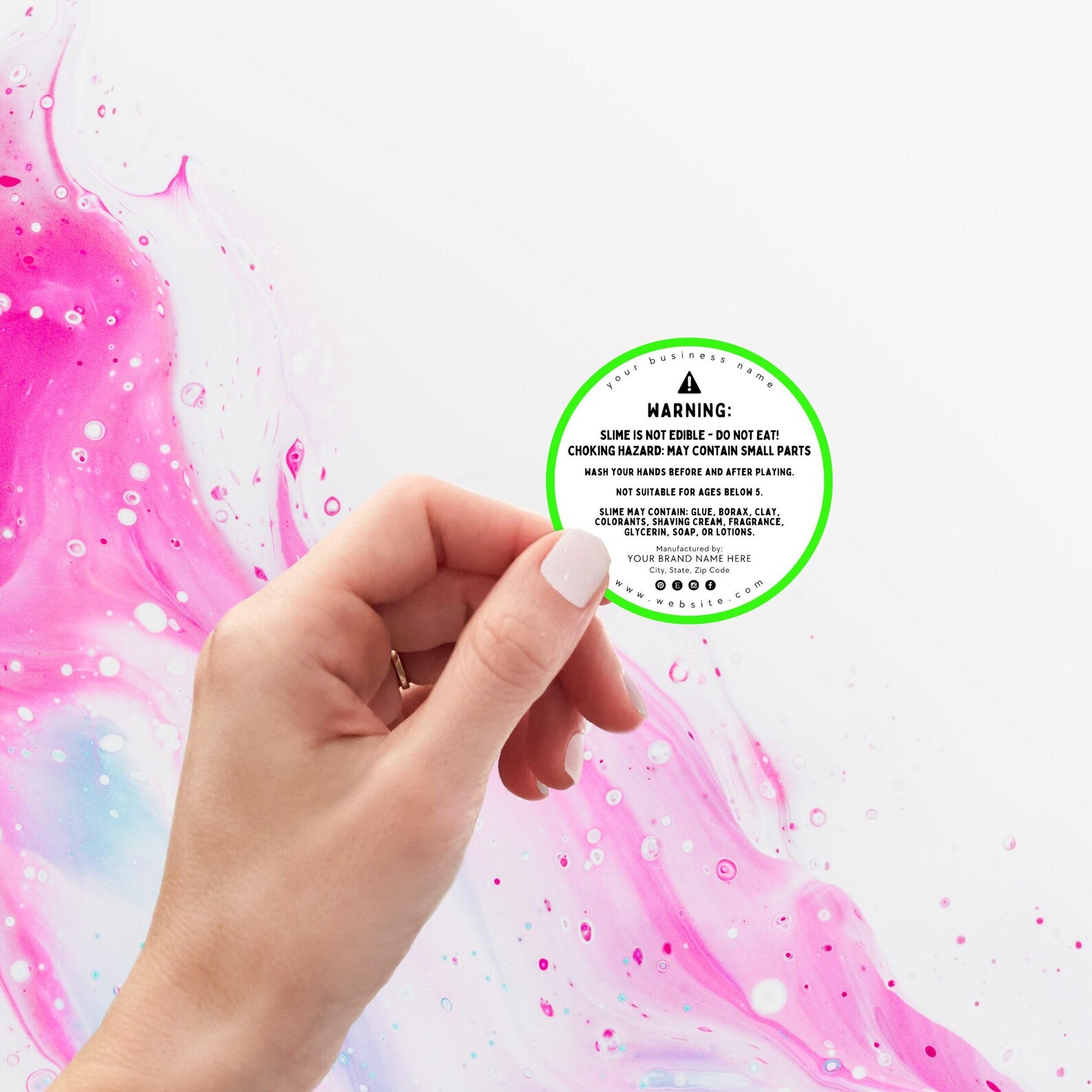 Round Slime Warning Label Template, Editable Slime Instructions Label ...
