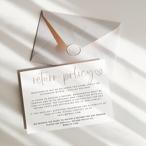 EDITABLE Business Thank You Card, Clothing Return Policy Instructions ...