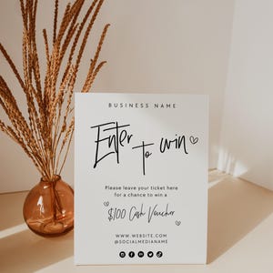 Minimal Raffle Sign Canva Template, Modern Enter to Win Poster, Pop-up ...