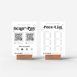 Retro Scan to Pay Sign & Price List Template, QR Code Sign, Printable ...