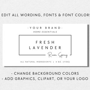 Editable Product Label Template, Room Spray Label Template, 2x2 3x2 DIY ...