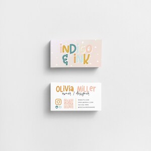 Cute Business Card Template QR Code, Instant Download, Colorful Rainbow ...