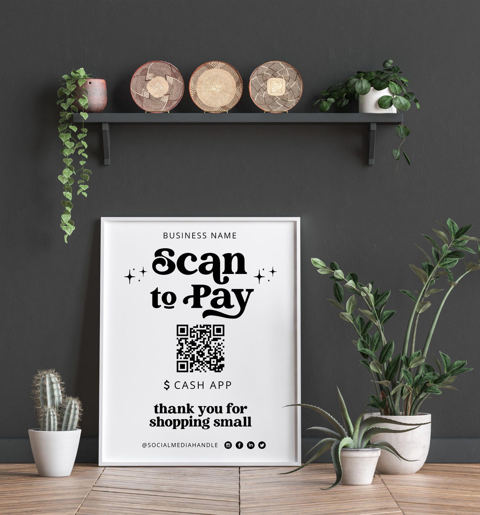 Retro Scan to Pay Sign, QR Code Sign Template, Printable Payment Sign ...
