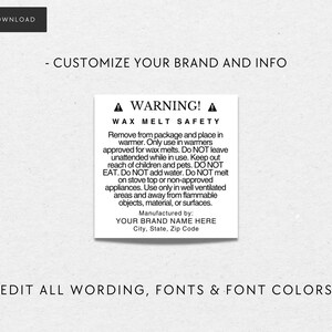 Wax Melt Sampler Warning Label Canva Template, 1oz Clamshell Single ...
