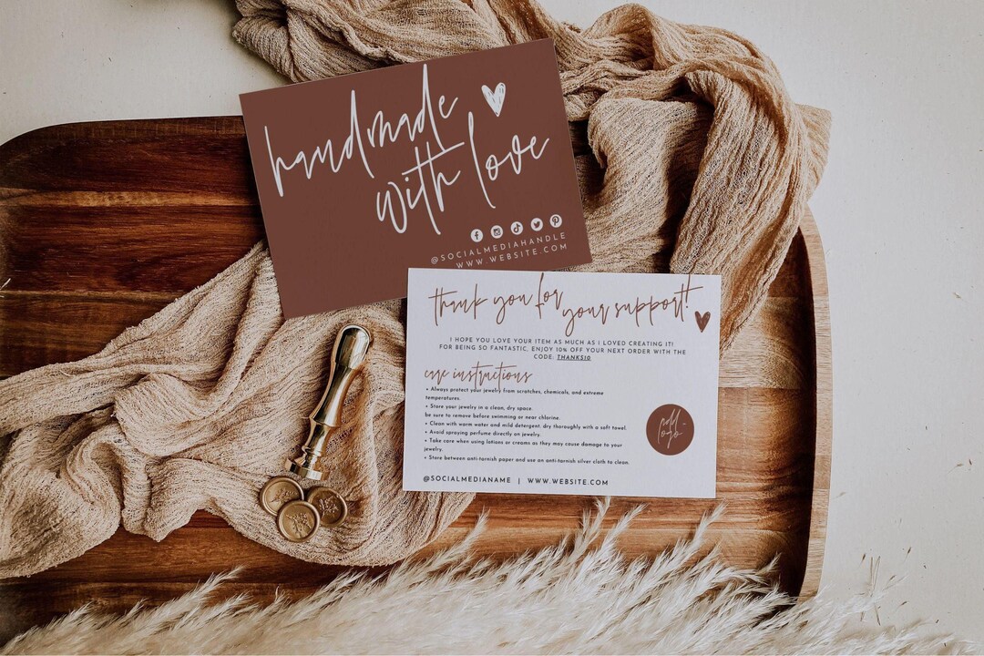 Boho Jewelry Care Card Canva Template, Printable Thank You Insert ...
