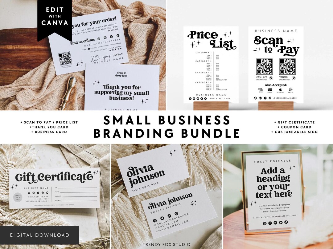 Small Business Branding Bundle Canva Template - Business Card, Scan to ...
