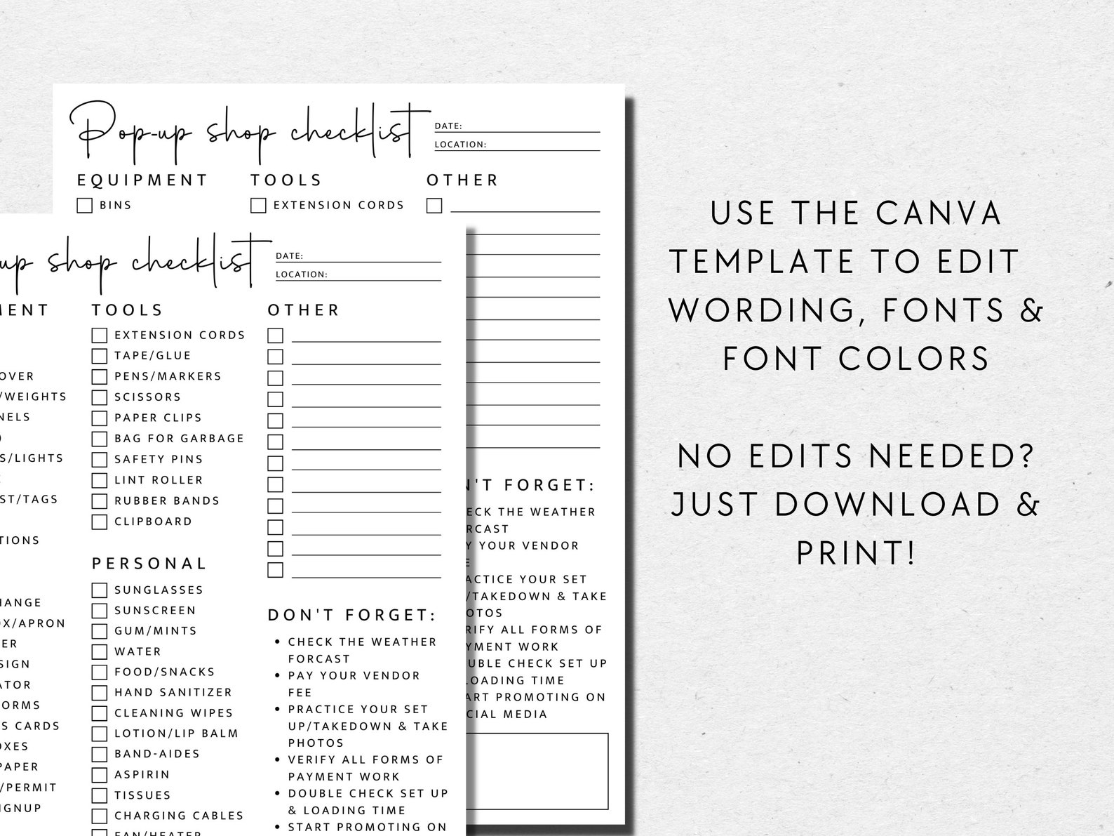 Pop-up Shop Checklist Vendor Event Planner Craft Show - Etsy