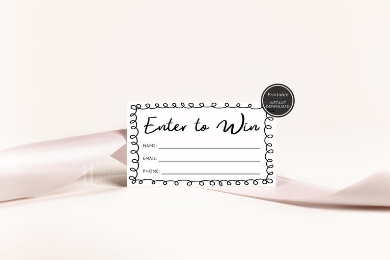 Raffle Ticket Printable Instant Download, Whimsical Enter to Win Business Card, Pop-up Prize ...