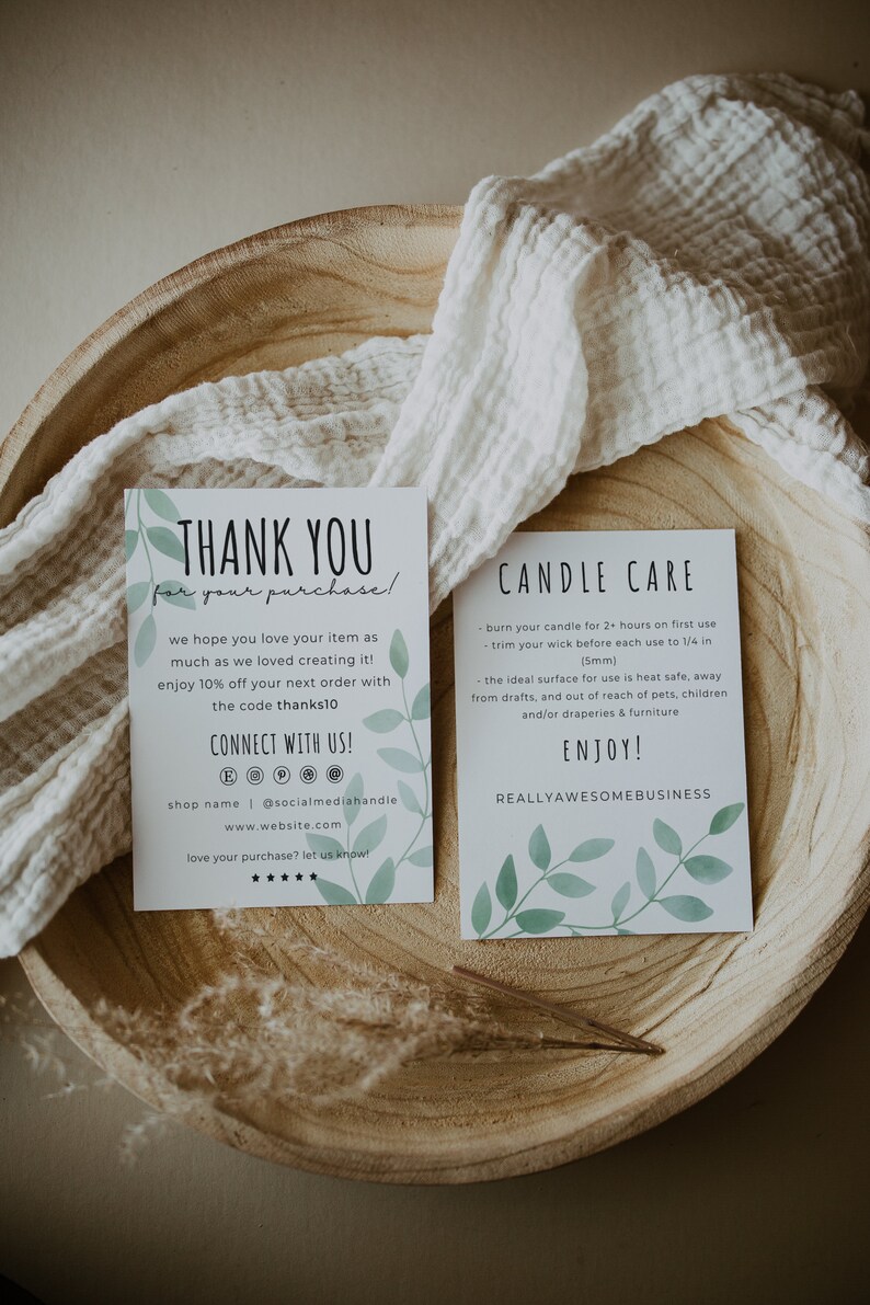Small Business Care Card Template Greenery Care Card Package - Etsy