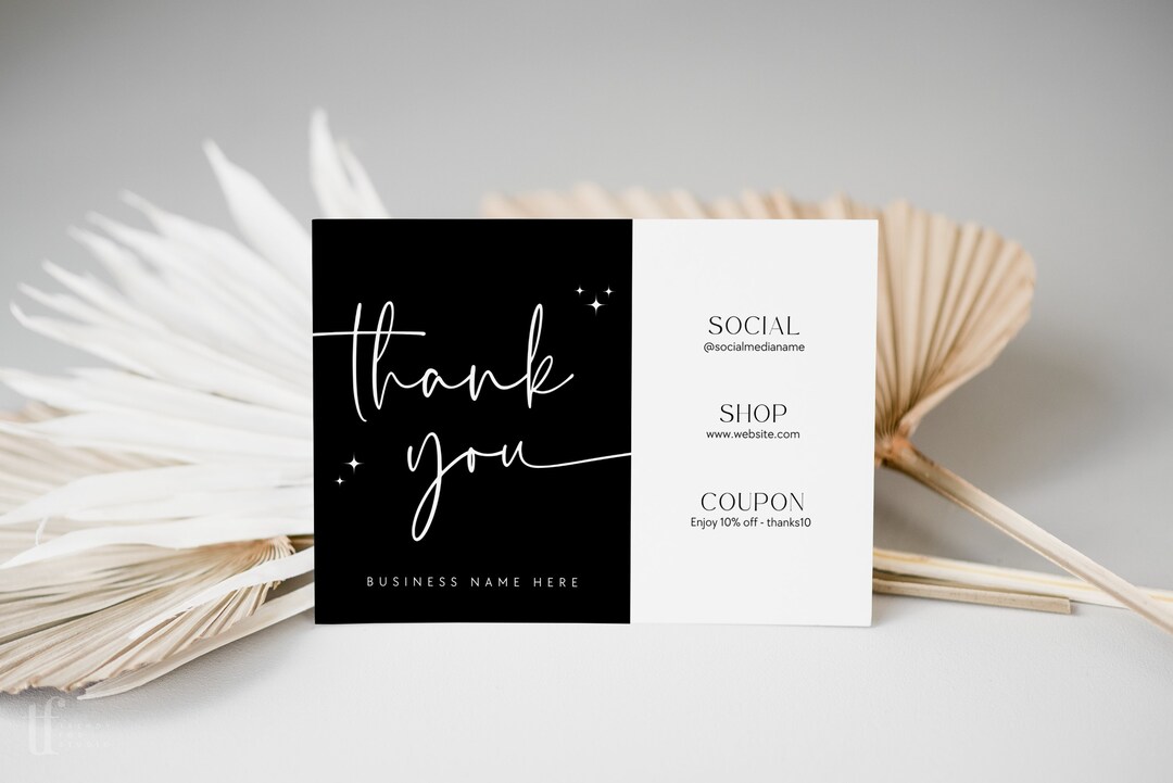 Minimal Black Business Thank You Card Template Canva, Printable Simple ...