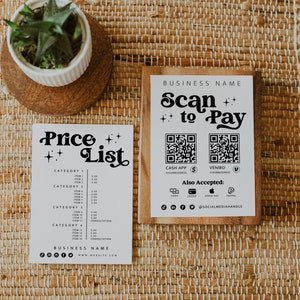 Retro Scan to Pay Sign & Price List Template, QR Code Sign, Printable ...