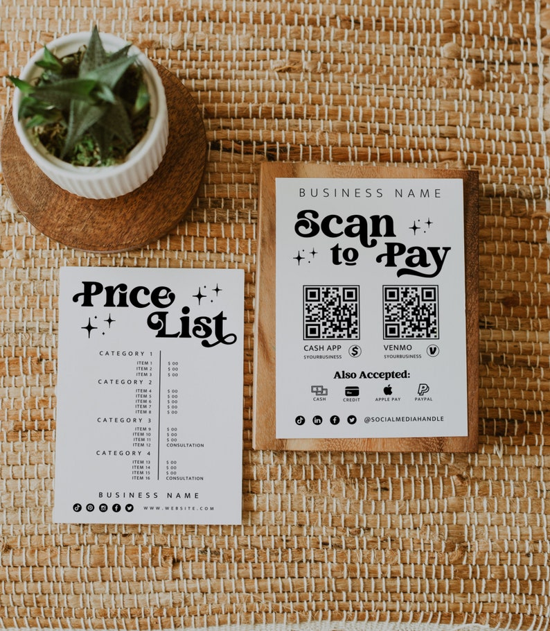 Retro Scan to Pay Sign & Price List Template QR Code Sign - Etsy