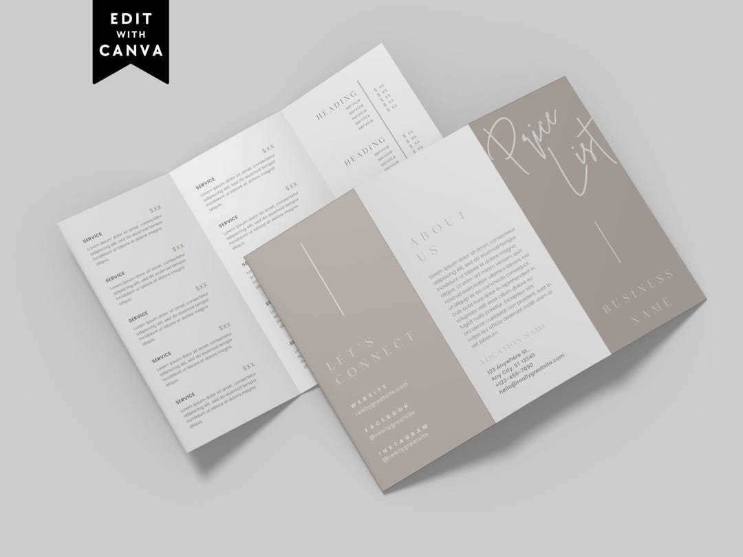 DIY Tri-fold Printable Price List Template, Editable Trifold Price ...