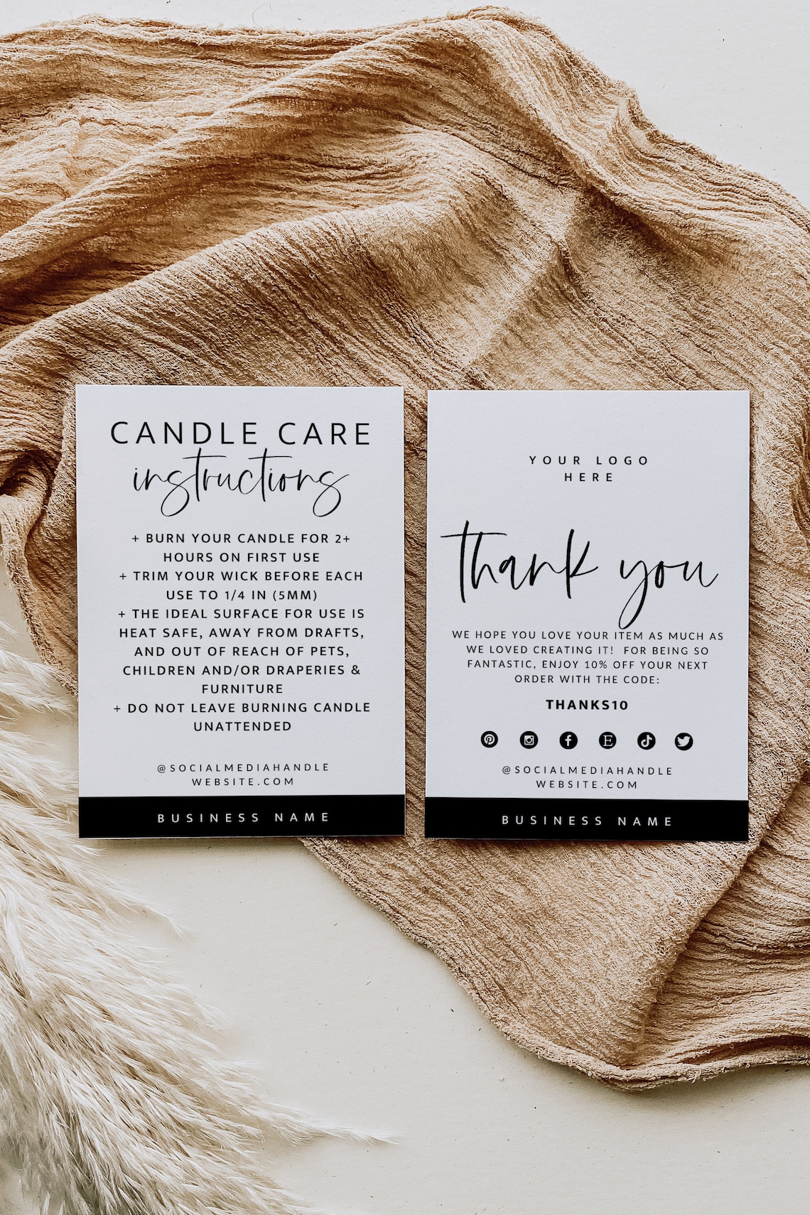 Minimal Candle Care Card Template Editable Business Thank You - Etsy