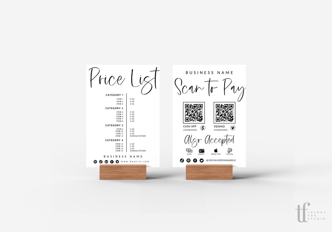 Modern Scan to Pay Sign & Price List Template, QR Code Sign, Printable ...