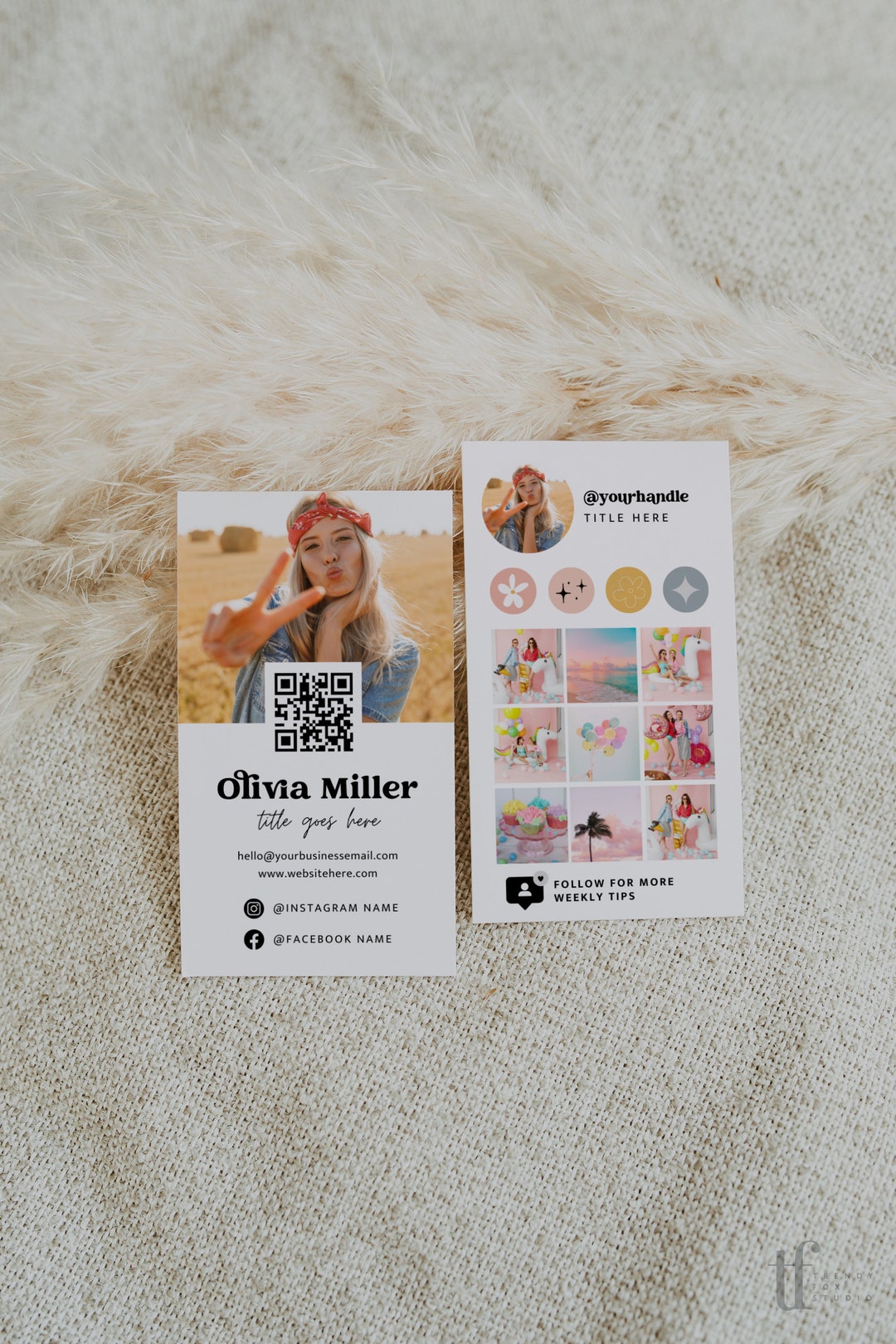 Retro Instagram Style Business Card Template Canva, QR Code Printable ...