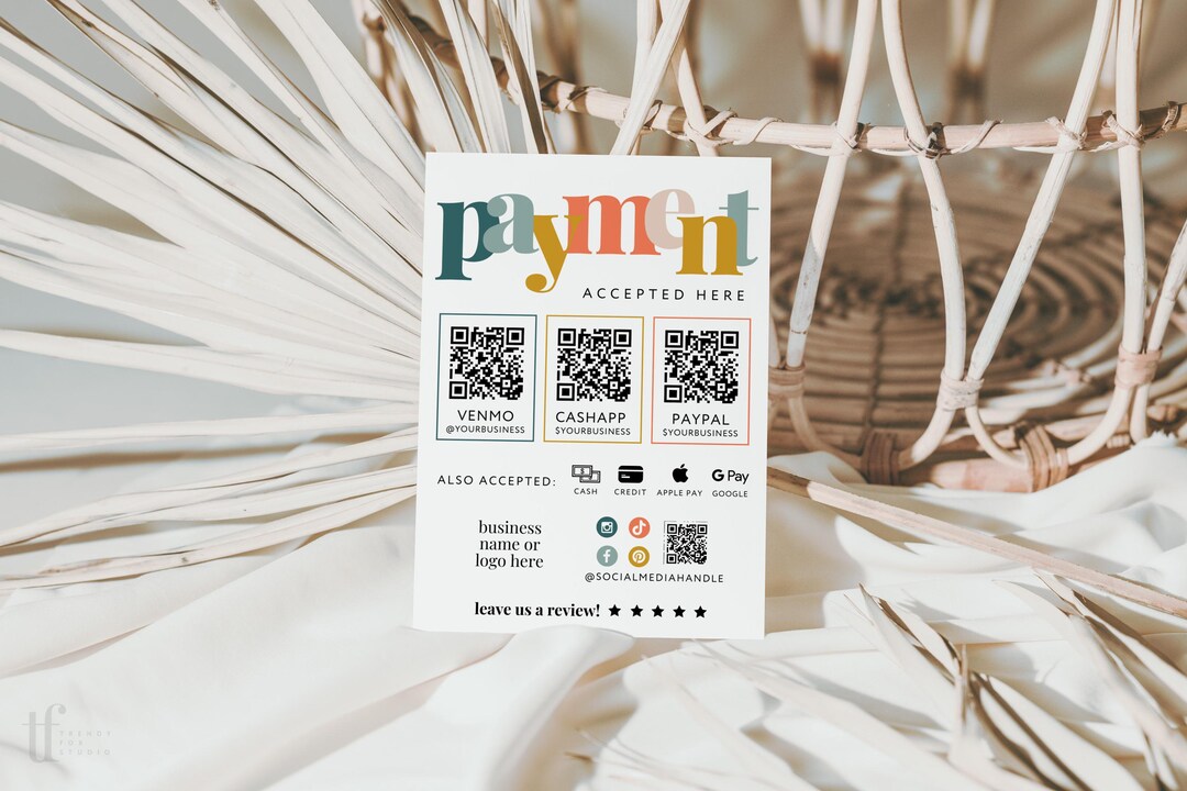 Boho Rainbow Scan to Pay Sign Template Canva, 3 QR Code Printable ...