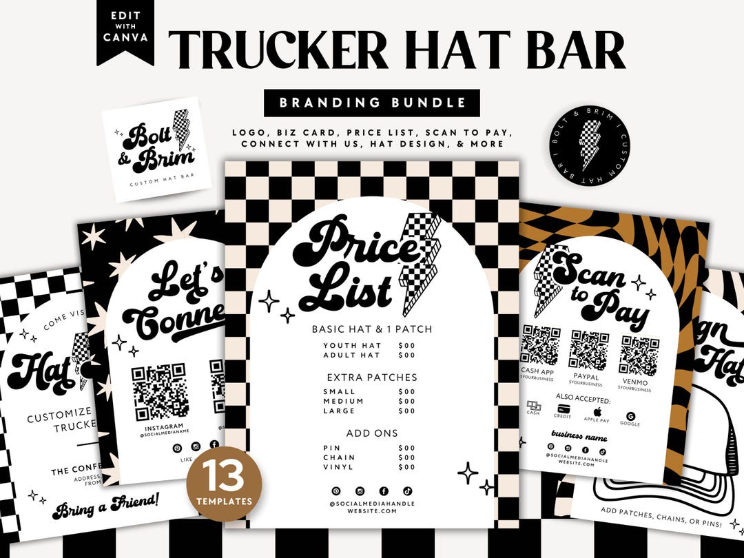 Trucker Hat Bar Signage Canva Template, Editable Hat Instruction ...