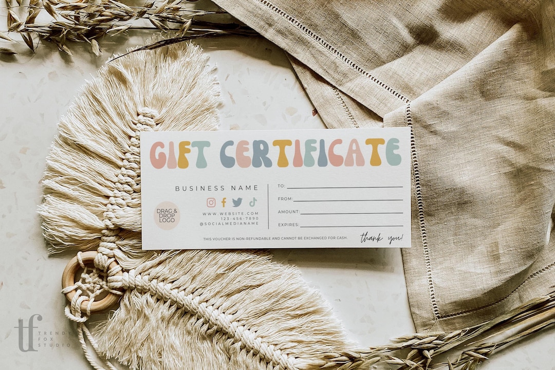 Rainbow Gift Certificate Template, DIY Boho Printable Gift Voucher ...