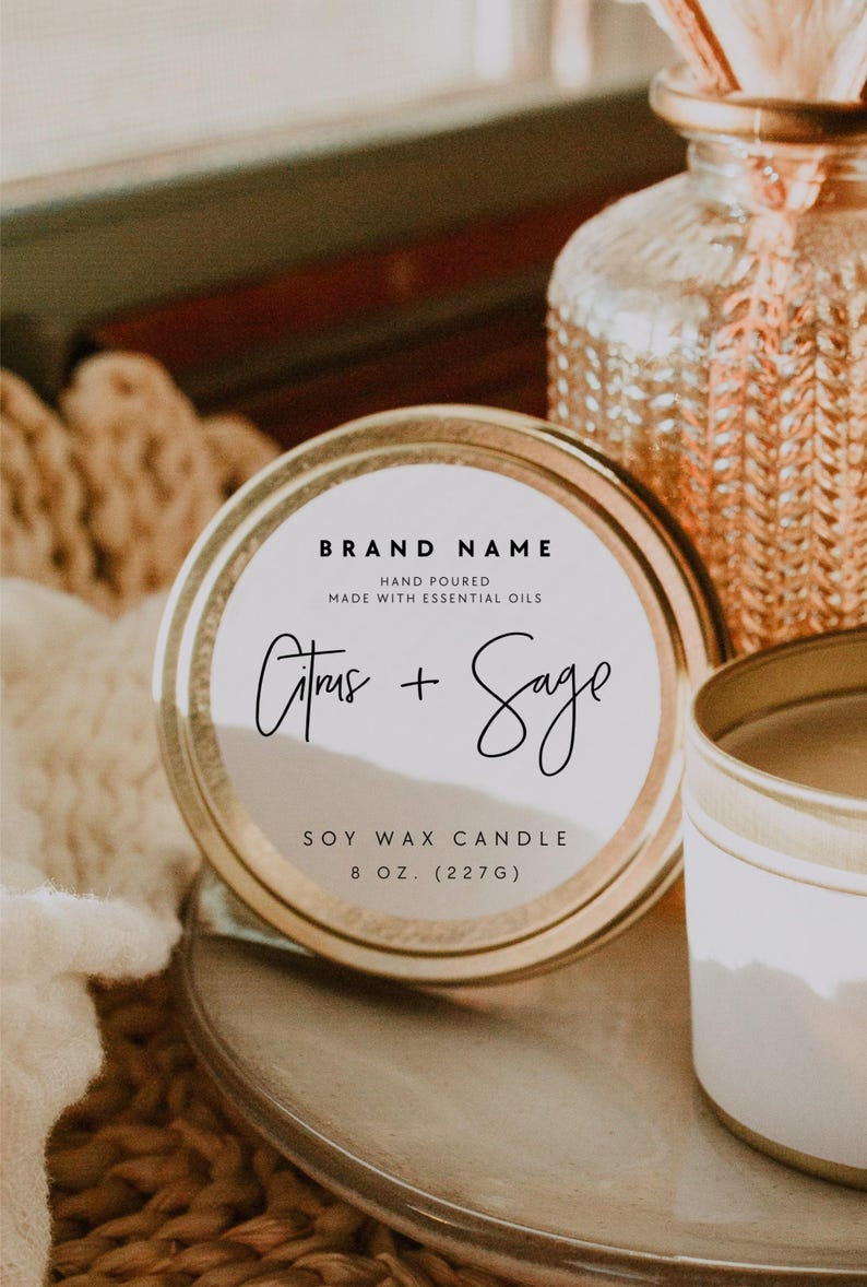 Simple Round Candle Label Canva Template, Minimal Circle Tin Label ...