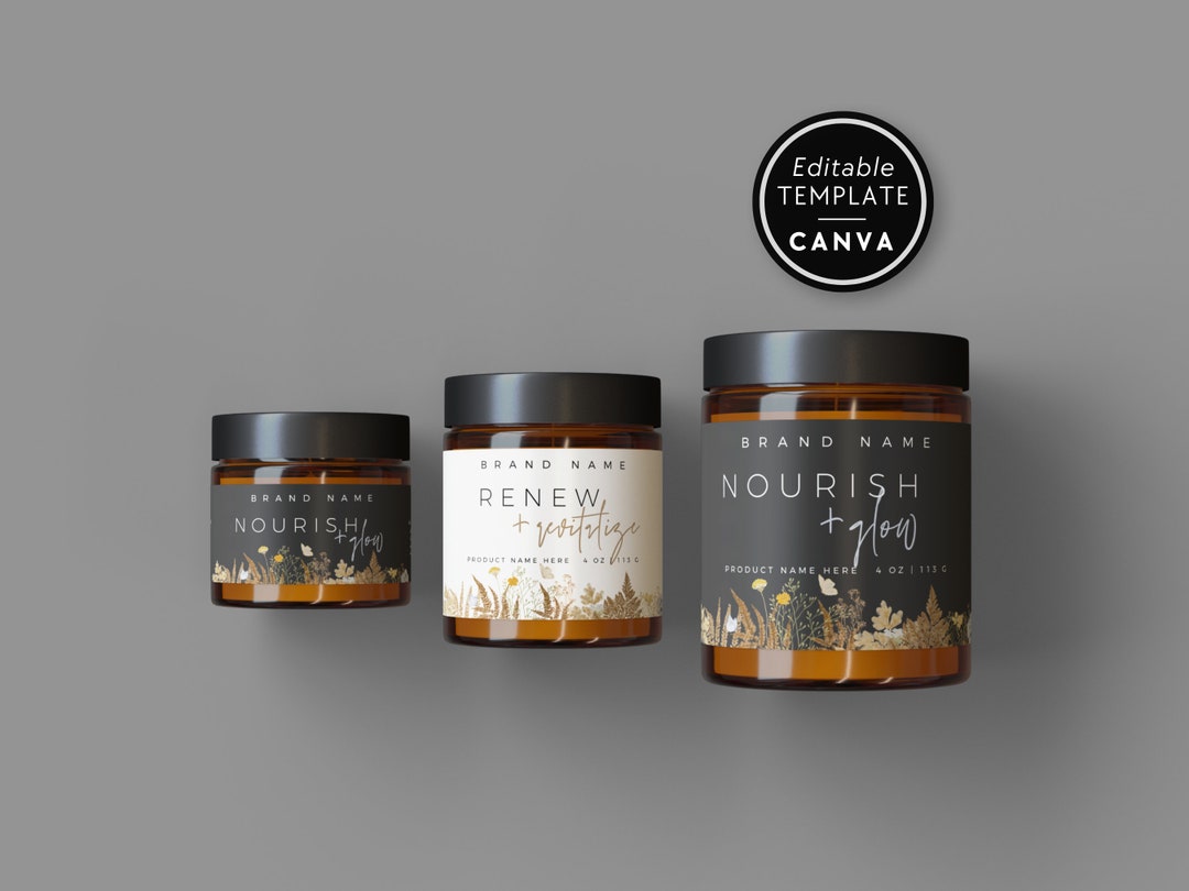Boho Cosmetic Jar Label Canva Template, Body Product Label, DIY Wrap ...