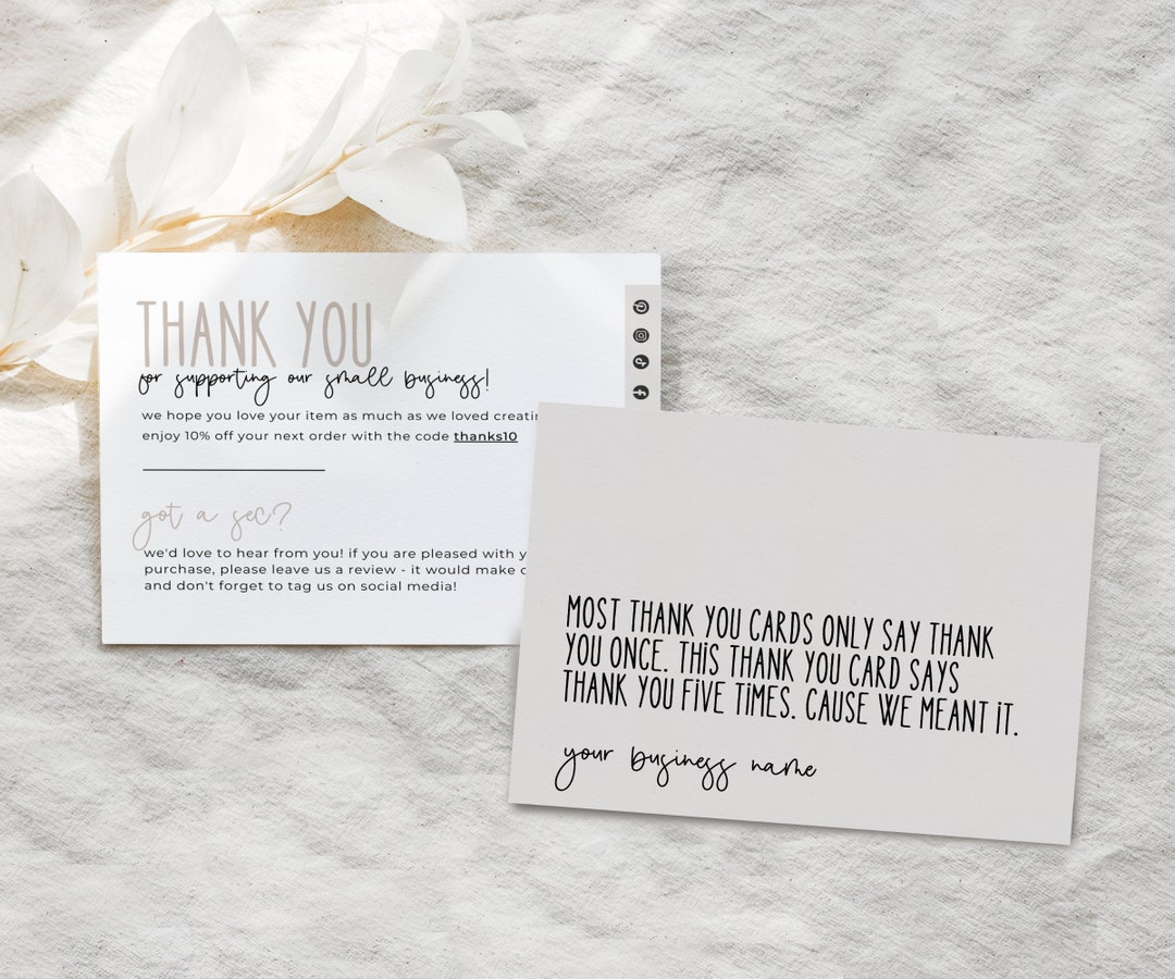 Editable Small Business Thank You Card Template, Printable Thanks for ...
