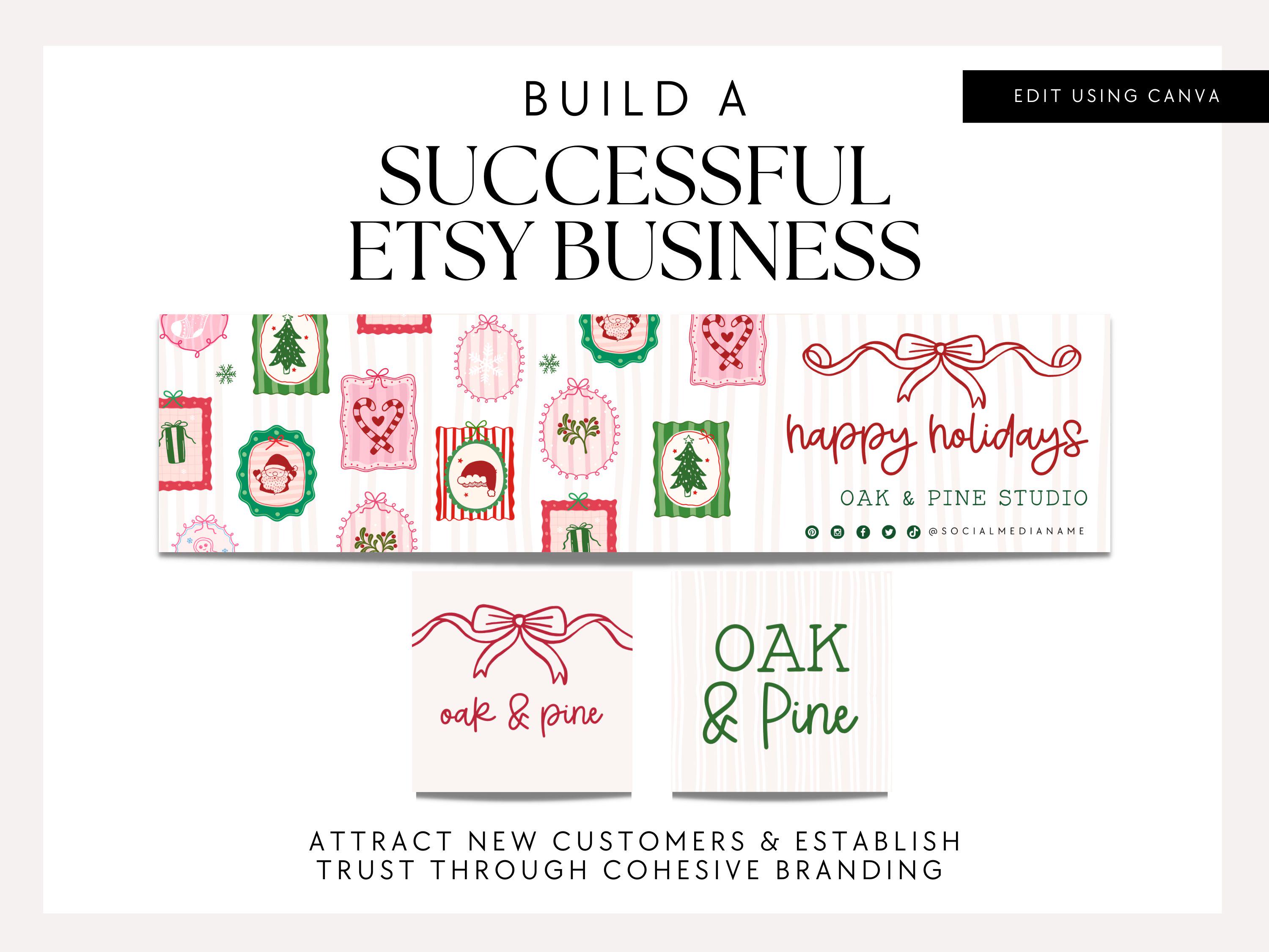 Coquette Holiday Etsy Shop Kit Canva Template, Christmas Etsy Banner ...