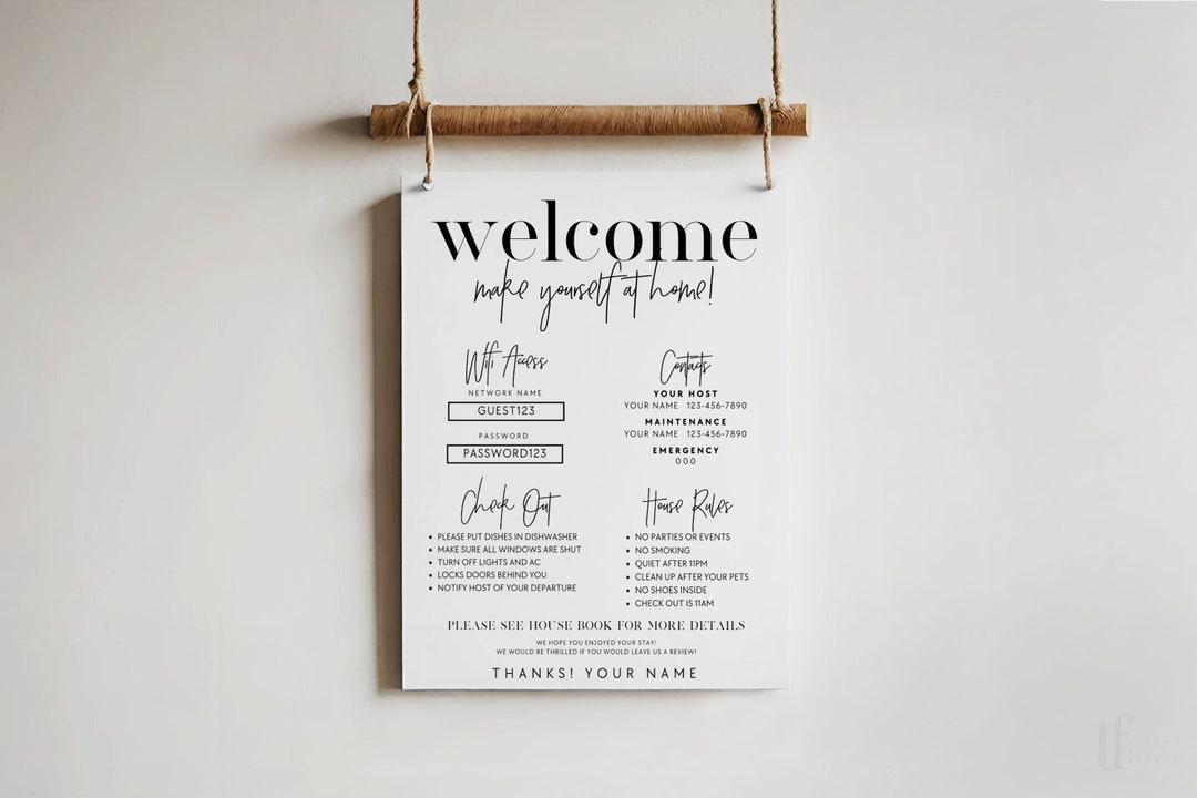 Short Term Rental Welcome Sign Template, 1 Page Editable Vacation ...