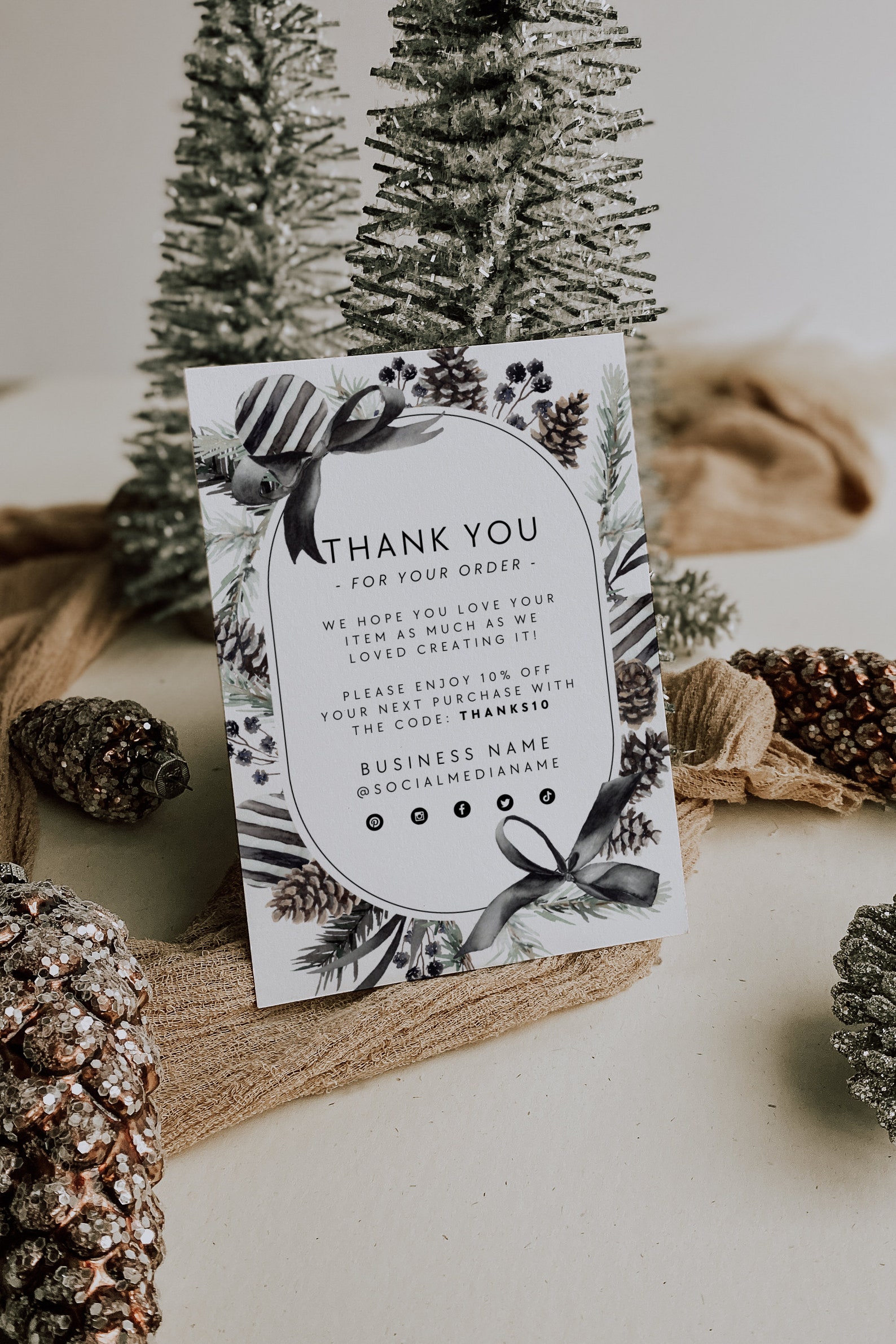 Black & White Christmas Business Thank You Card Template - Etsy