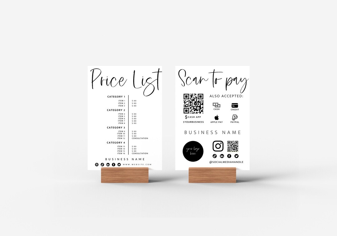 Printable Price List & Payment Sign QR Code Sign Template - Etsy