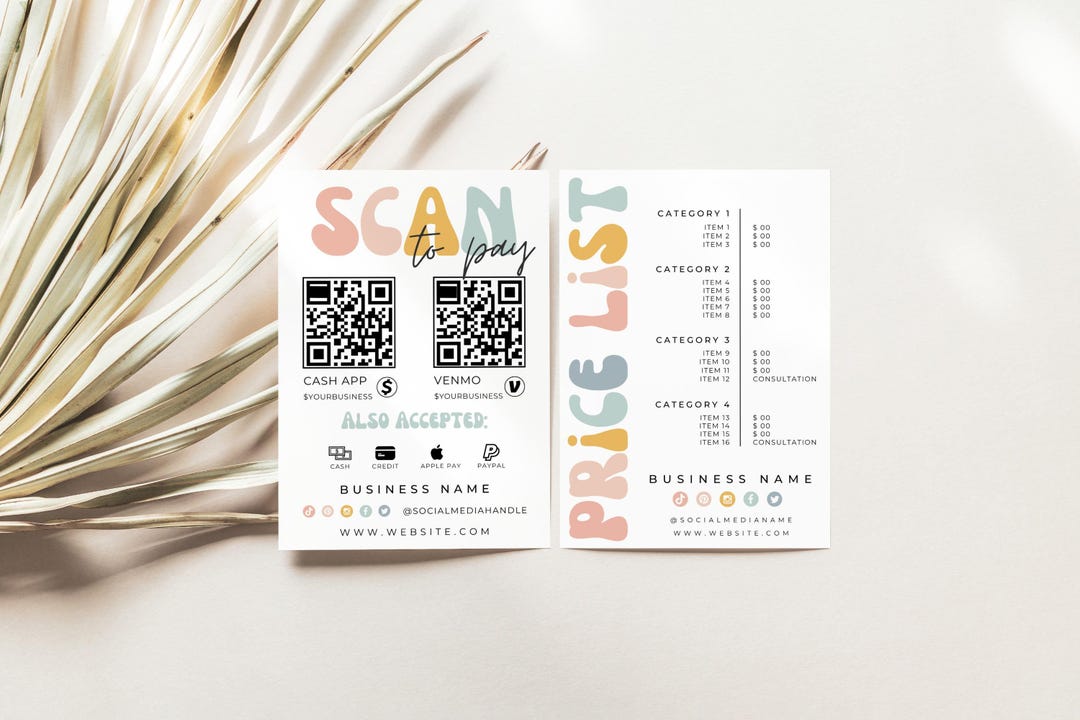 Retro Rainbow Scan to Pay Sign & Price List Canva Template, QR Code ...