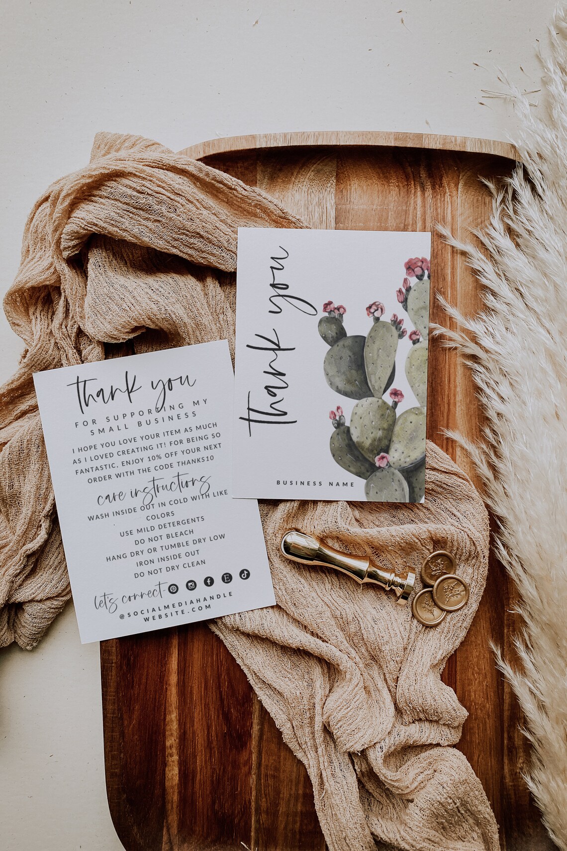 Cactus Thank You Card Template Printable Care Instructions - Etsy