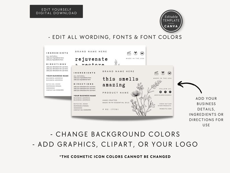 Jar Label Canva Template, Editable Body Product Label, Lotion Tube ...