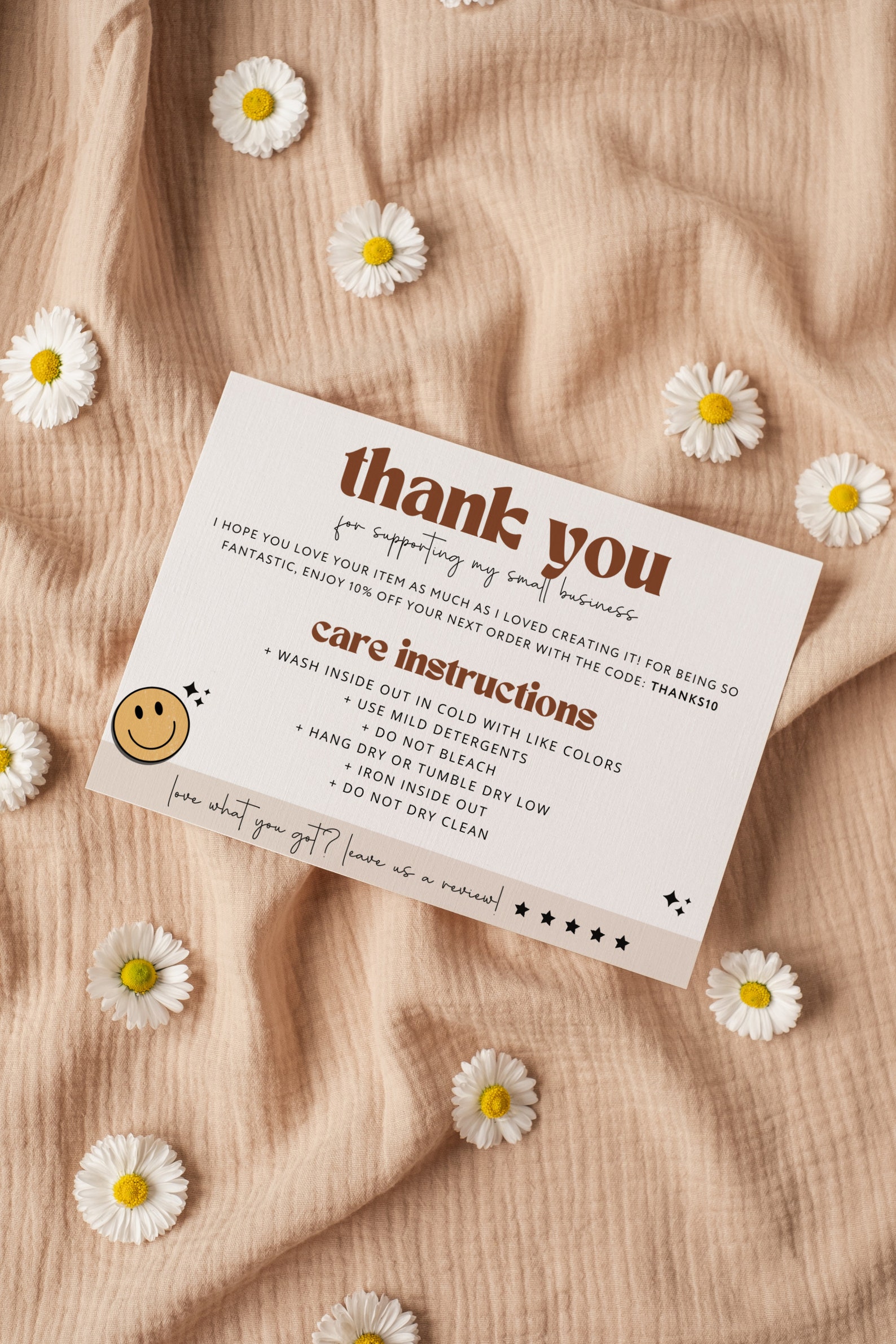 Retro Care Instructions Template Business Thank You Template - Etsy