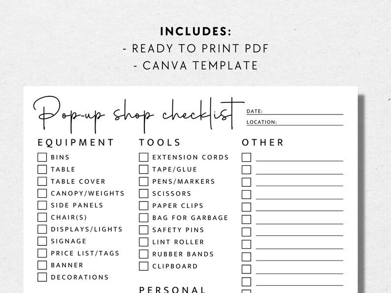 Pop-up Shop Checklist Vendor Event Planner Craft Show - Etsy