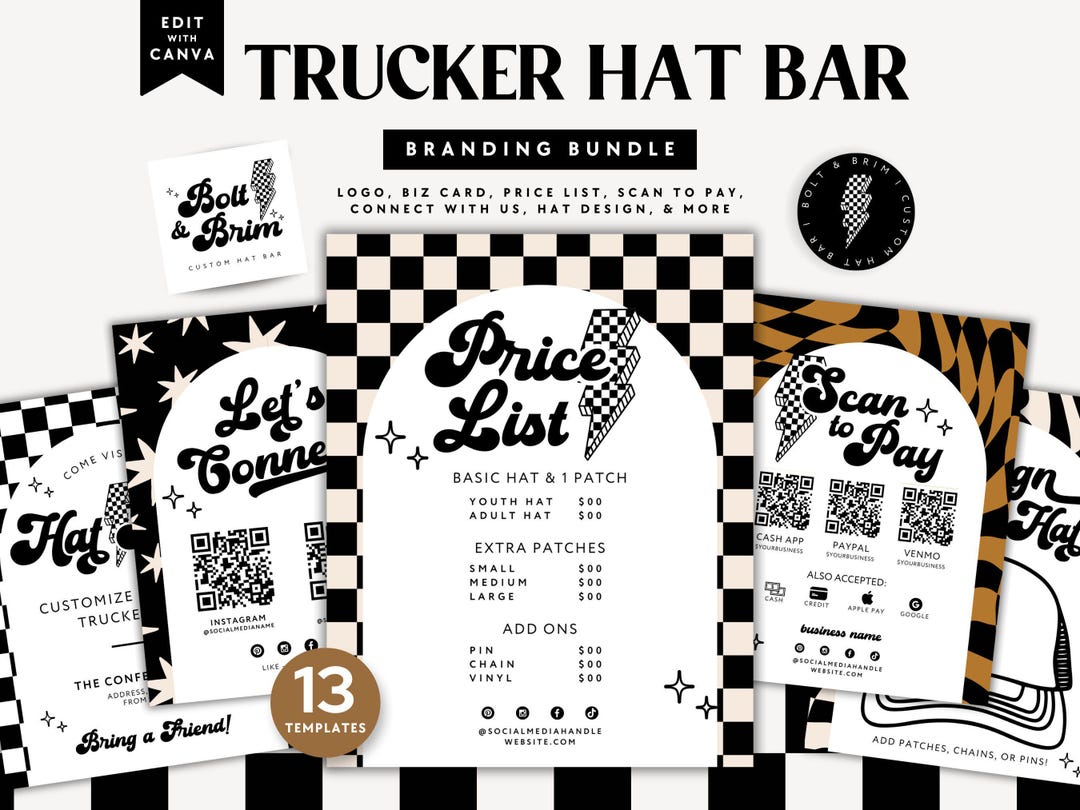 Trucker Hat Bar Signage Canva Template, Editable Hat Instruction ...