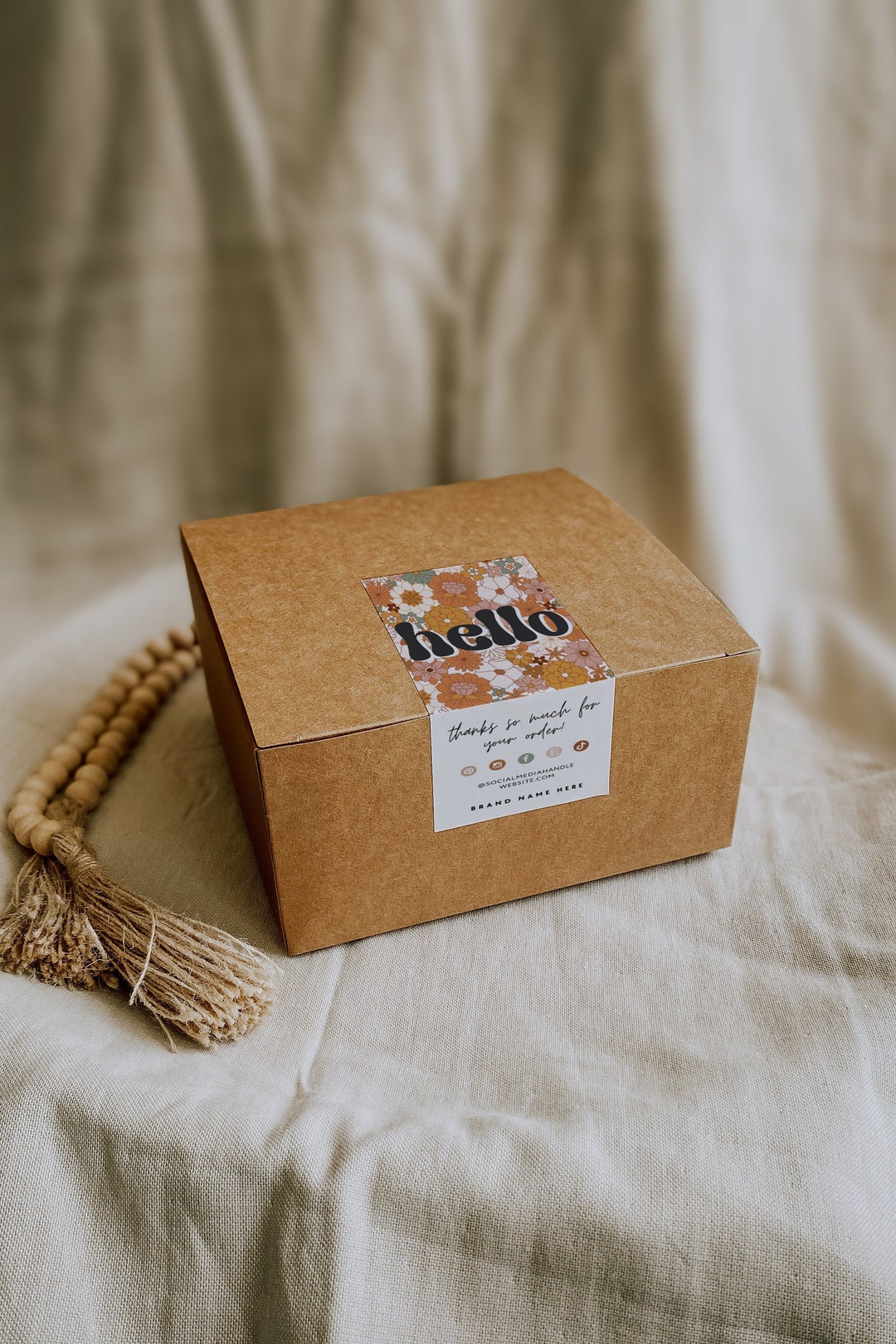 Retro Box Label Template, Editable Packaging Label, Groovy Boho Box ...