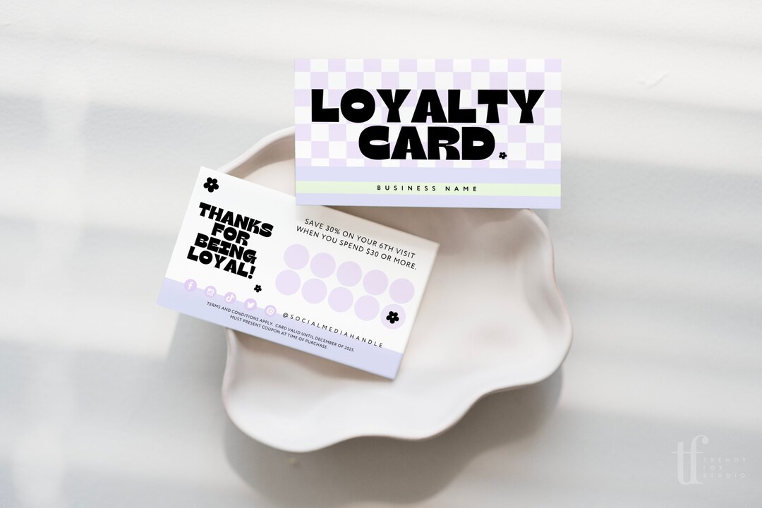 Retro 90s Loyalty Card Canva Template, Instant Download, Cute Customer ...