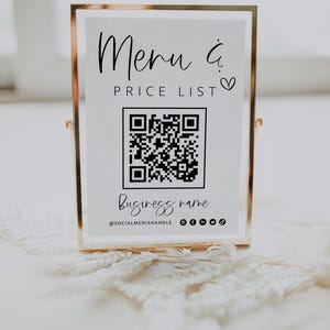 Printable Menu & Price List QR Code Sign Template, Editable Menu QR ...