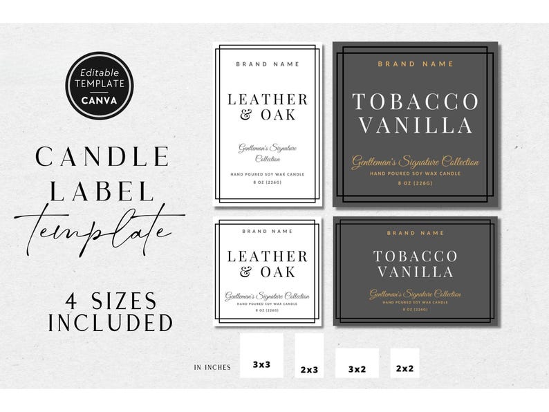 Masculine Candle Label Template, Editable Luxury Candle Label Design ...