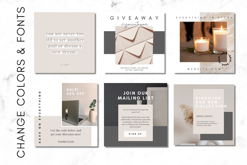 Neutral Instagram Post Templates Canva Minimal IG Feed - Etsy