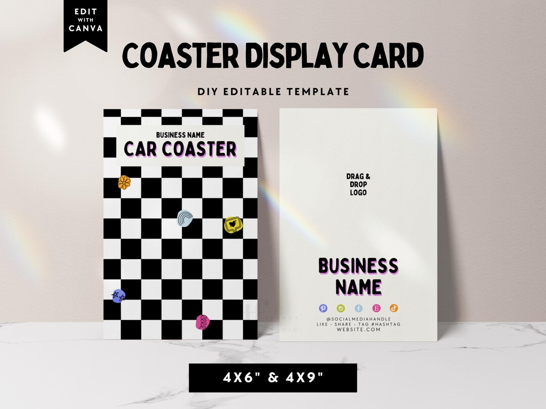 Editable Retro Coaster Backing Card Canva Template, Car Coaster ...