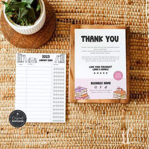 Bookish Business Thank You Card Canva Template, Editable Library Card ...