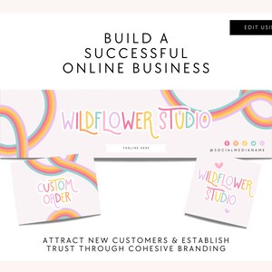 Rainbow Etsy Shop Template Canva, Pastel Etsy Banner Etsy Shop Branding ...