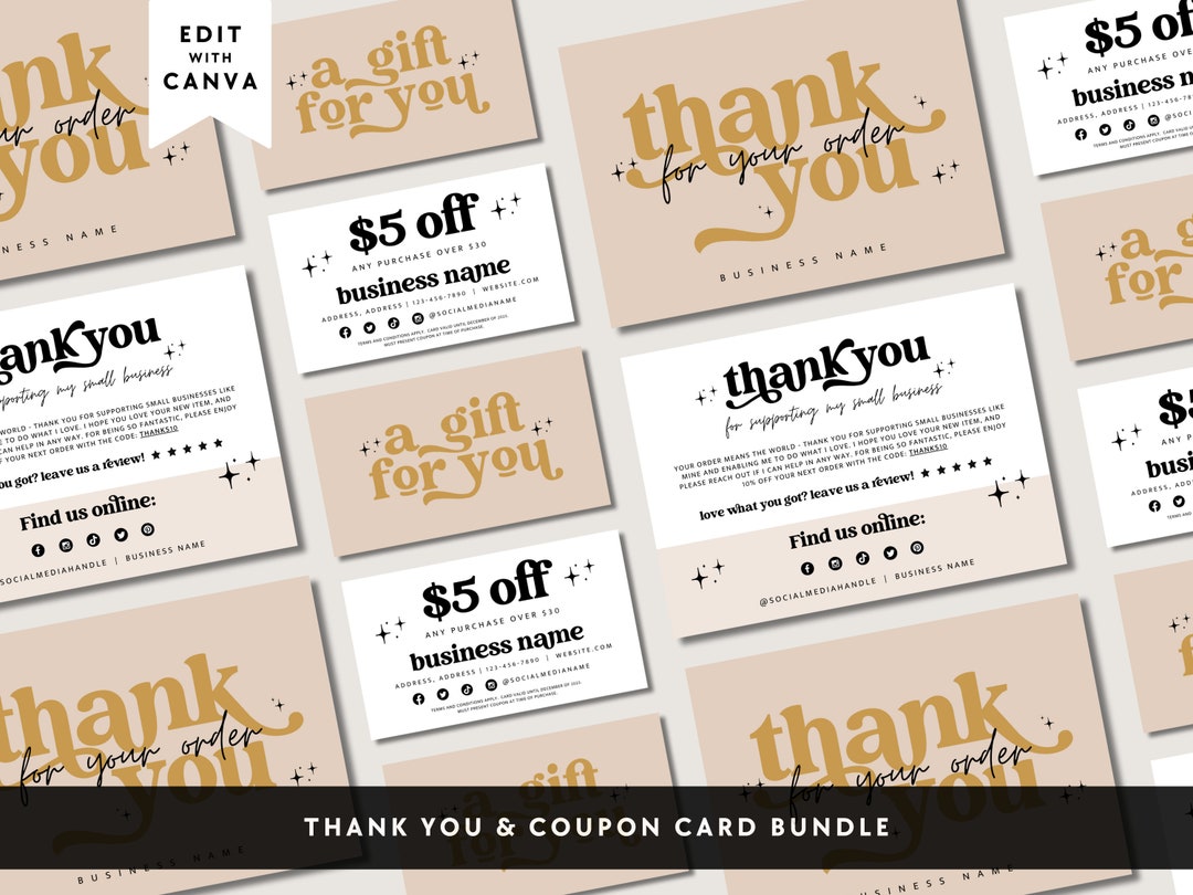 Retro Coupon & Thank You Card Template Canva, Printable Business Coupon ...