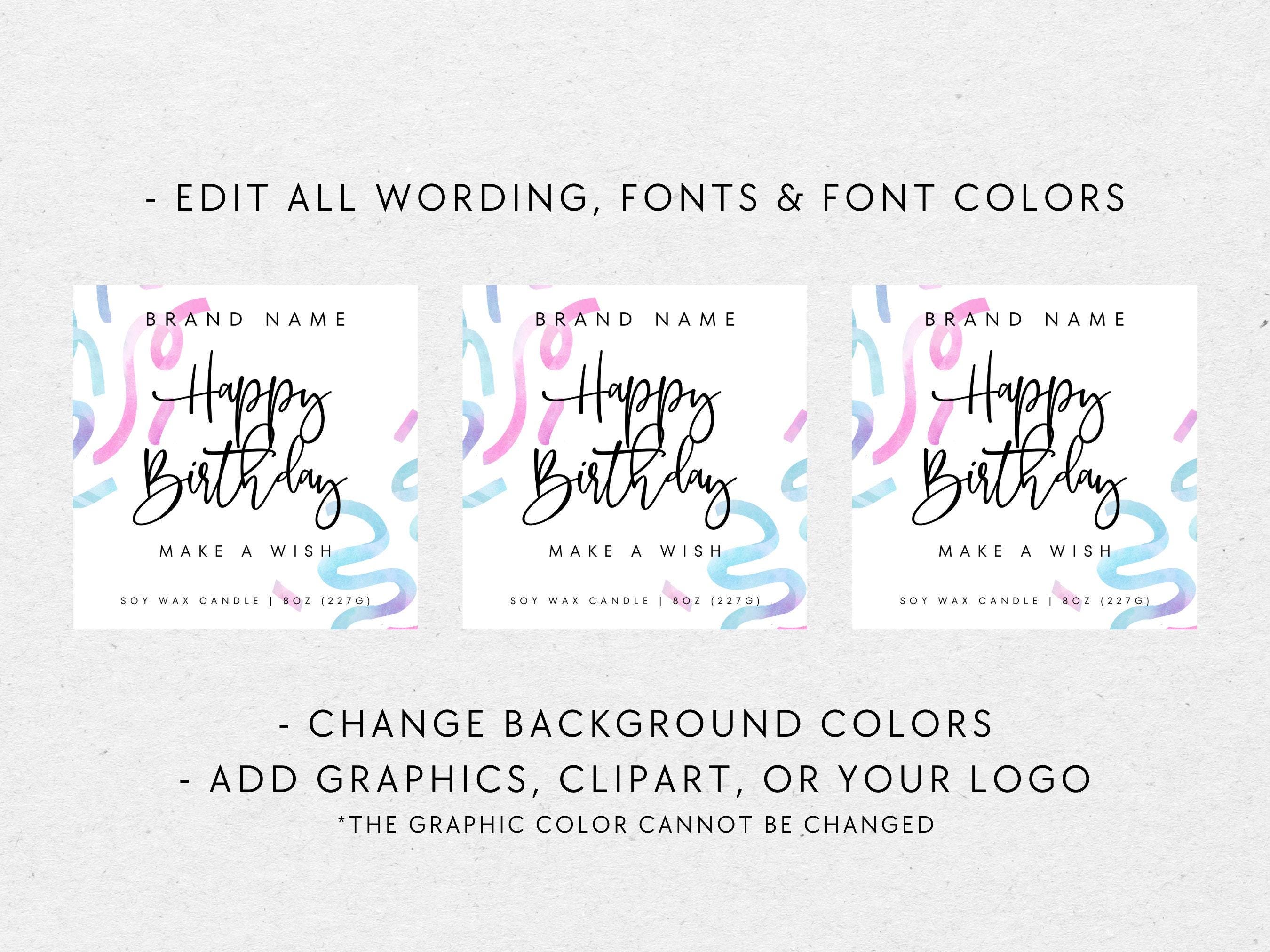 Happy Birthday Candle Label Template, Editable Candle Label Design ...