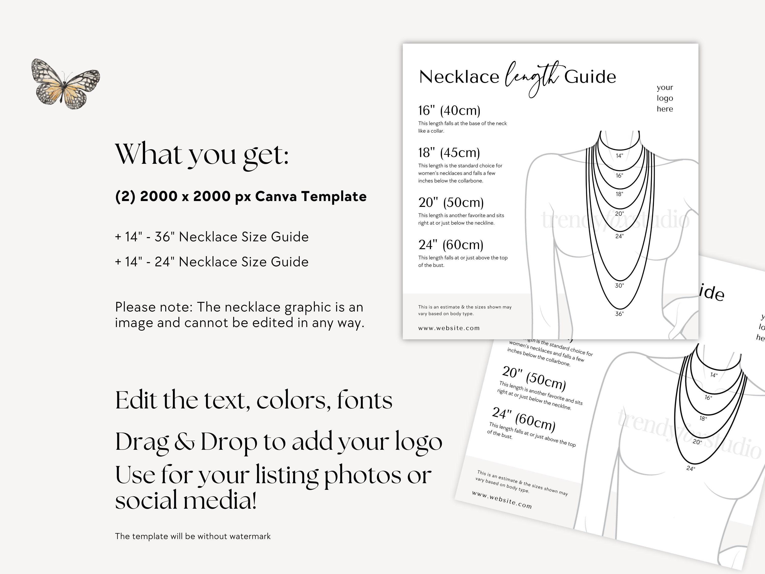 Editable Necklace Size Chart Canva Template, Necklace Sizing Guide ...